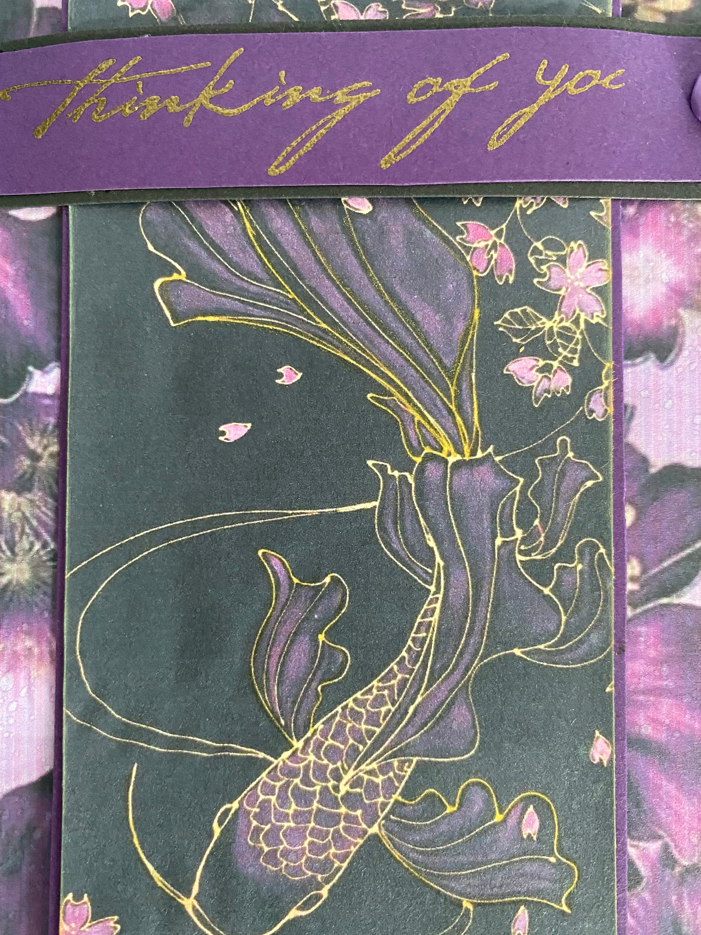 Japanese Koi Sympathy Card: Asian Floral Grieving Card, Purple Hibiscus ...