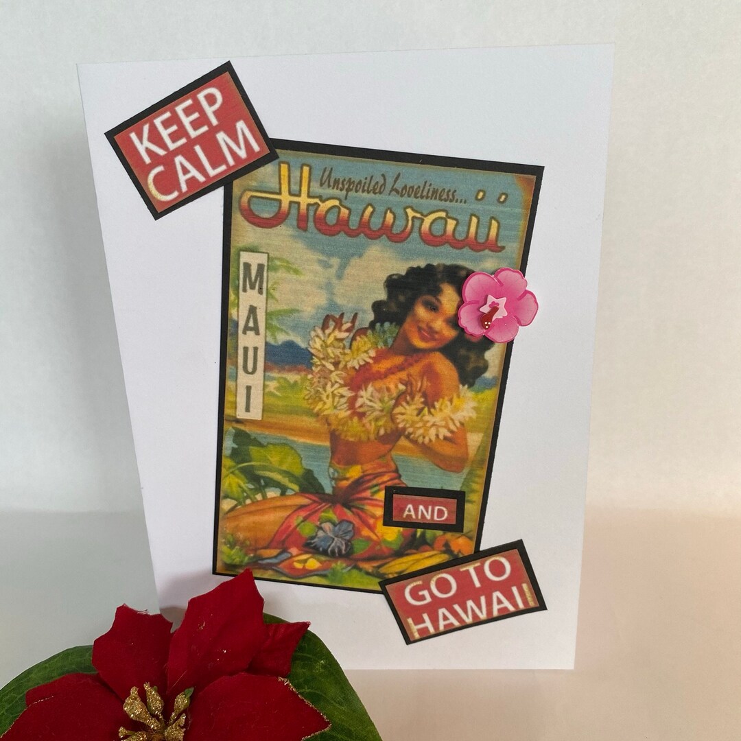 Vintage Hawaii Travel Card: Handmade Aloha Greeting, Travel Vacation ...
