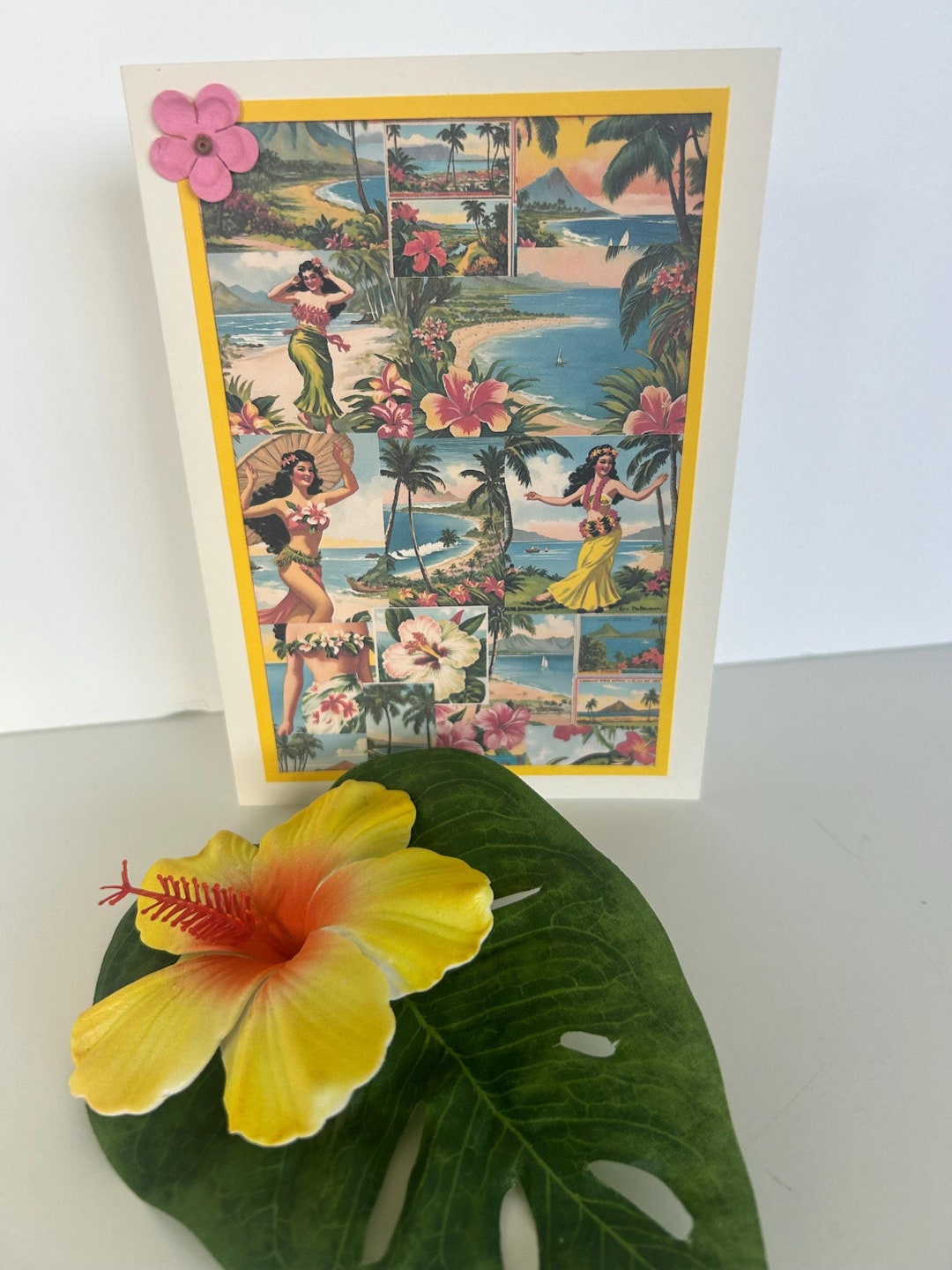 Vintage Hawaii Postcard Collage Greeting, Reminiscent Post Card, Retro ...