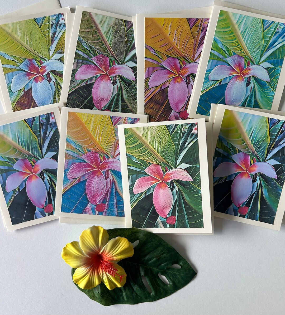 Hawaii Plumeria Notecards, Tropical Flowers Card Set, Plumeria Flower, Floral Stationary, Island ...