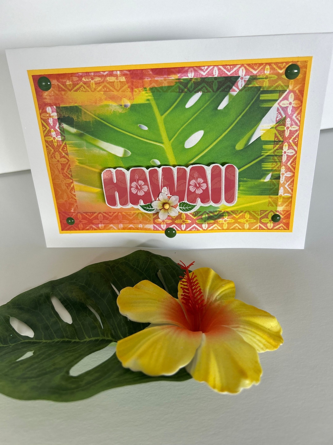 Monstera Leaf Hawaii Collage Card, Aloha Greeting, Hawaii Art Card ...