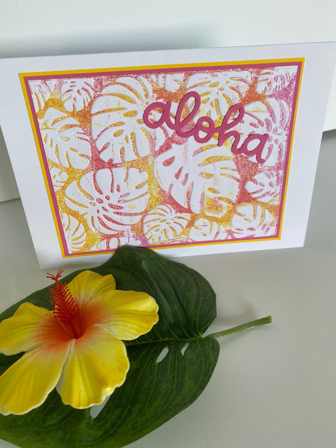 Embossed Monstera Multi Color Leaf Card, Aloha Greeting, Embossed Hawaii Art Card, Tropical ...