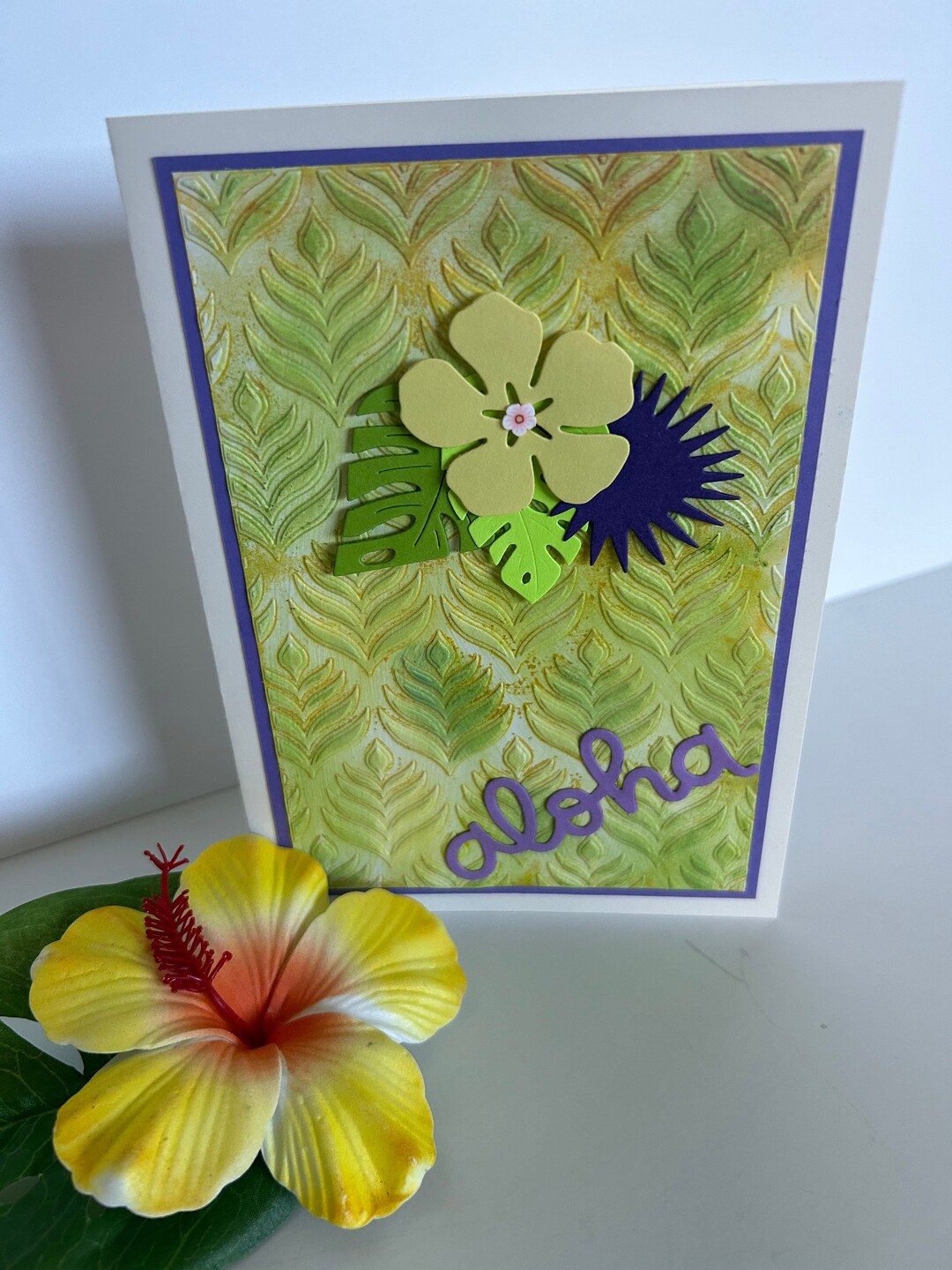 Hawaii Greeting Card, Hawaii Art, Embossed Tropical Aloha, Hibiscus ...