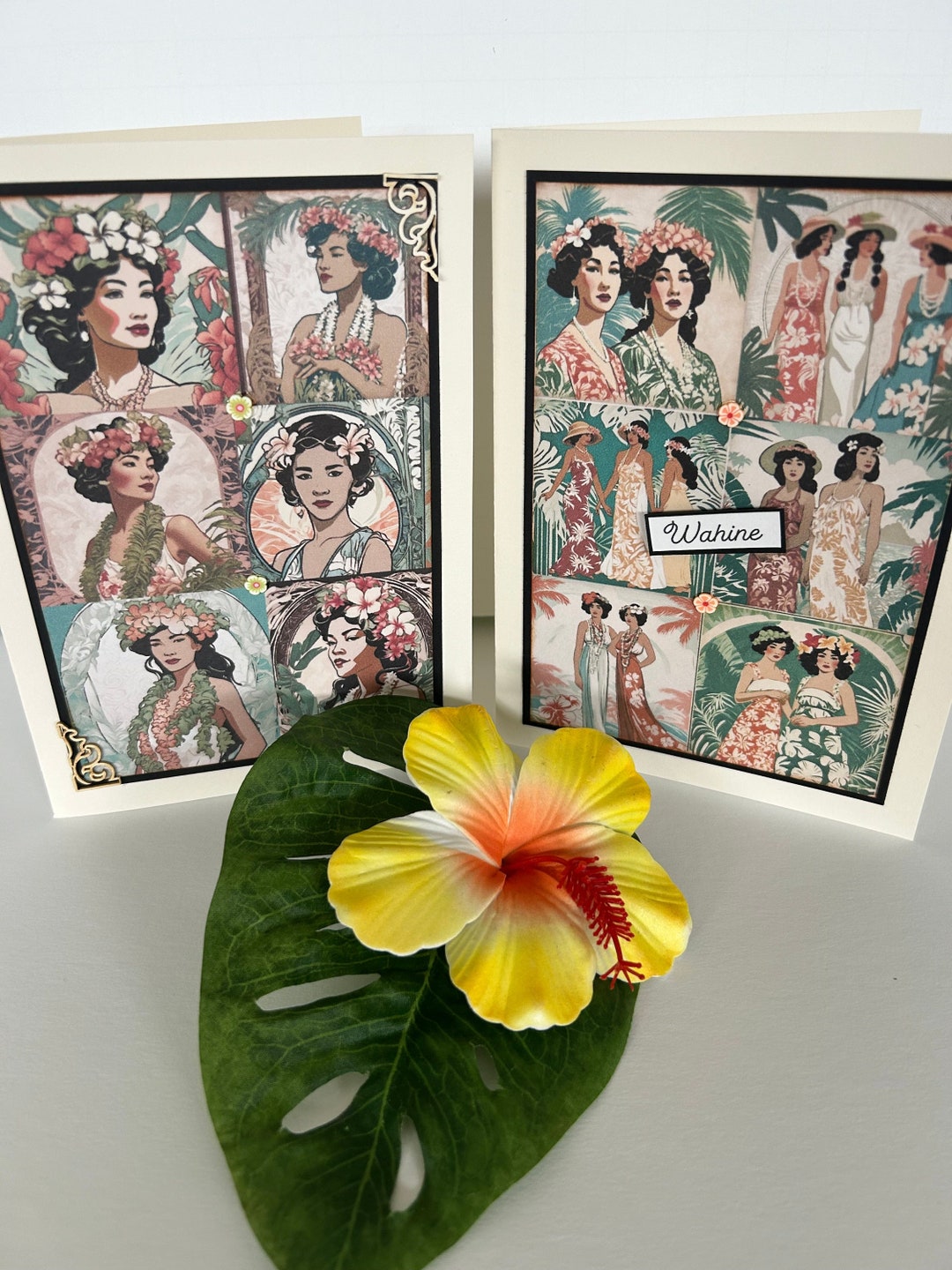 Vintage Hawaiian Wahine Greeting Cards, Art Deco Aloha Set, Island Art ...