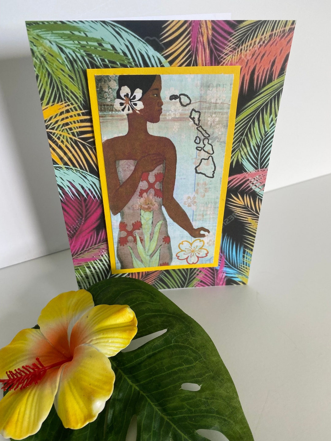 Hawaiian Palm Leaf Card, Multi Color Fern Card, Aloha Card, Hand ...