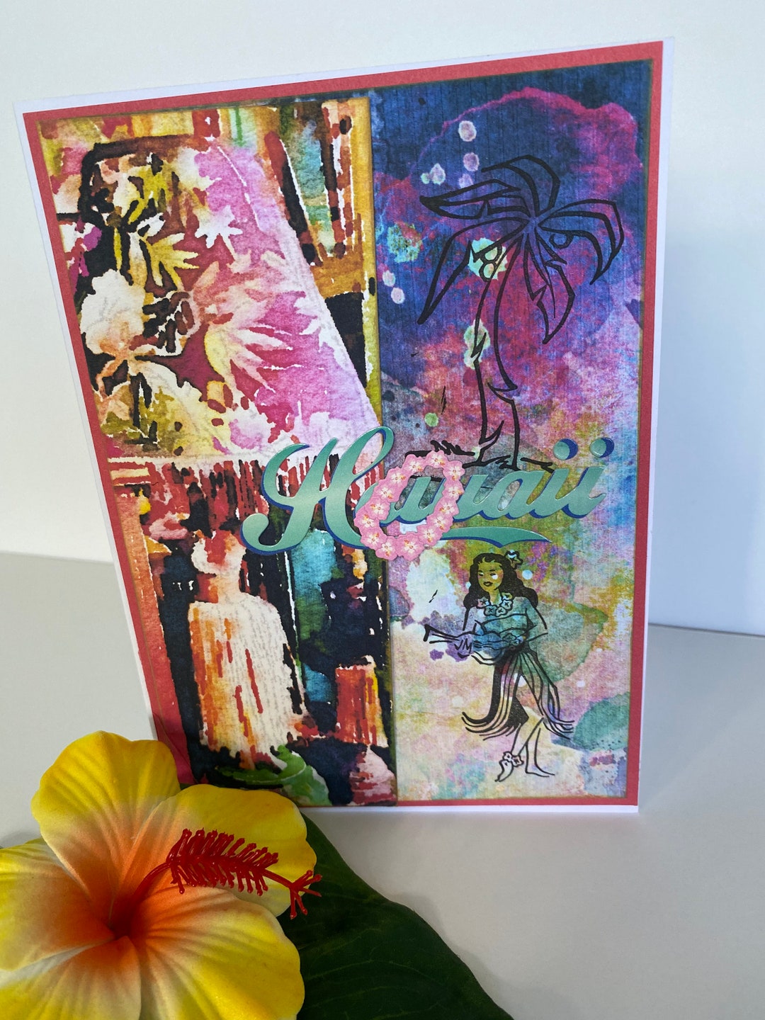 Vintage Hula Girl Lamp Card: Handmade Aloha Hawaii Greeting, Island ...