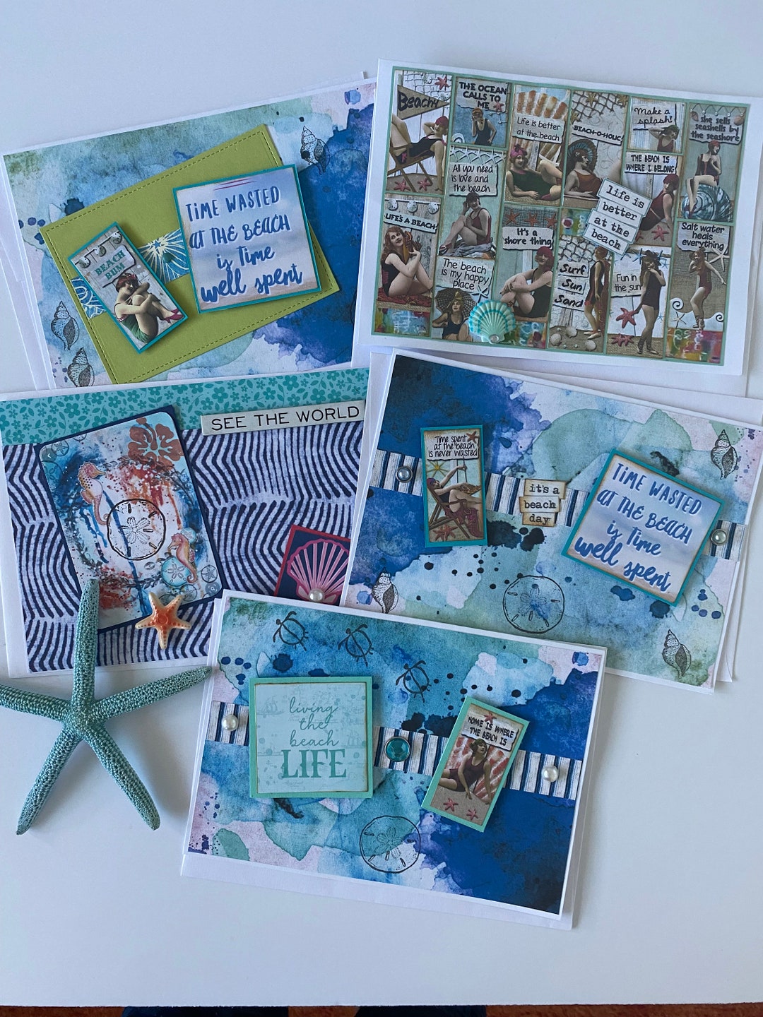 Beach Life Cards: Vintage Ocean Boardwalk Set, Retro Beach Art - Etsy