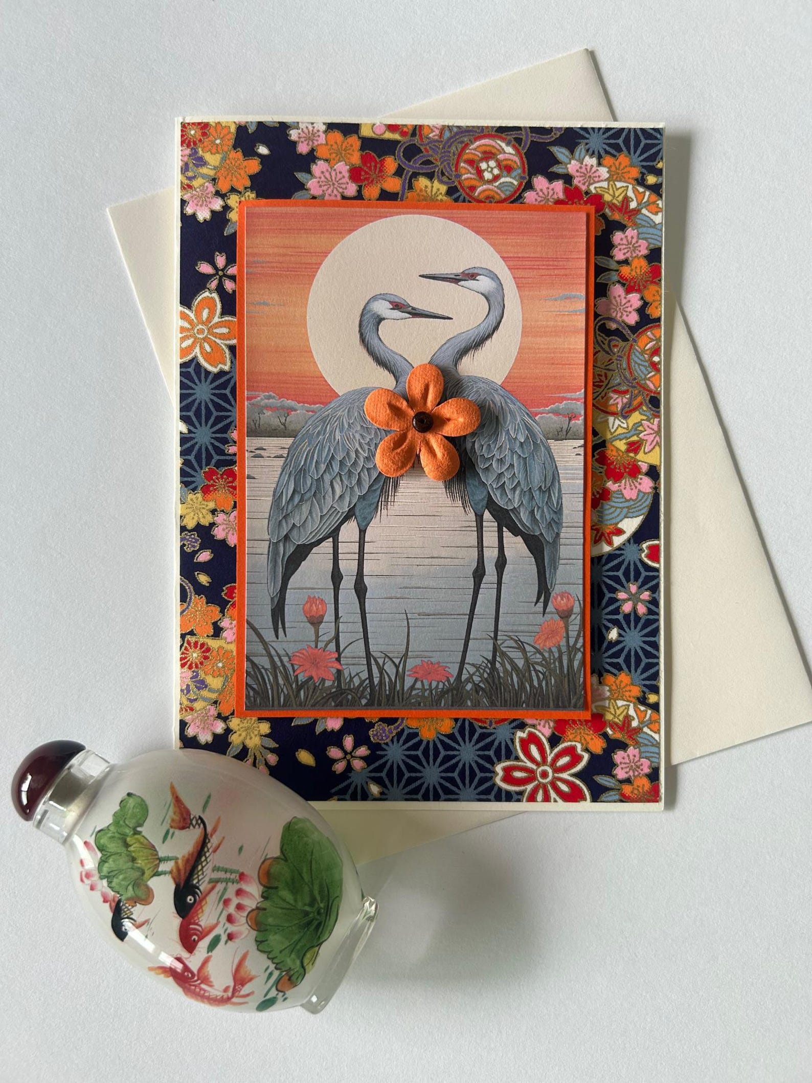 Japanese Crane Sympathy Card: Asian Grieving Card With Washi, Bird Art ...