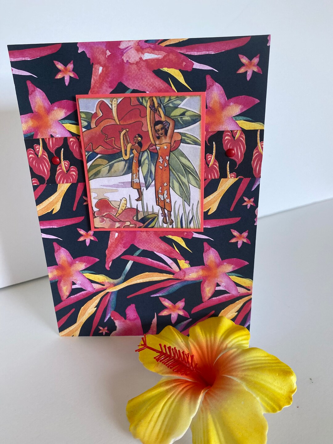 Vintage Hawaii Hula Card, Retro Hawaii, Aloha Hula Dancer Card ...