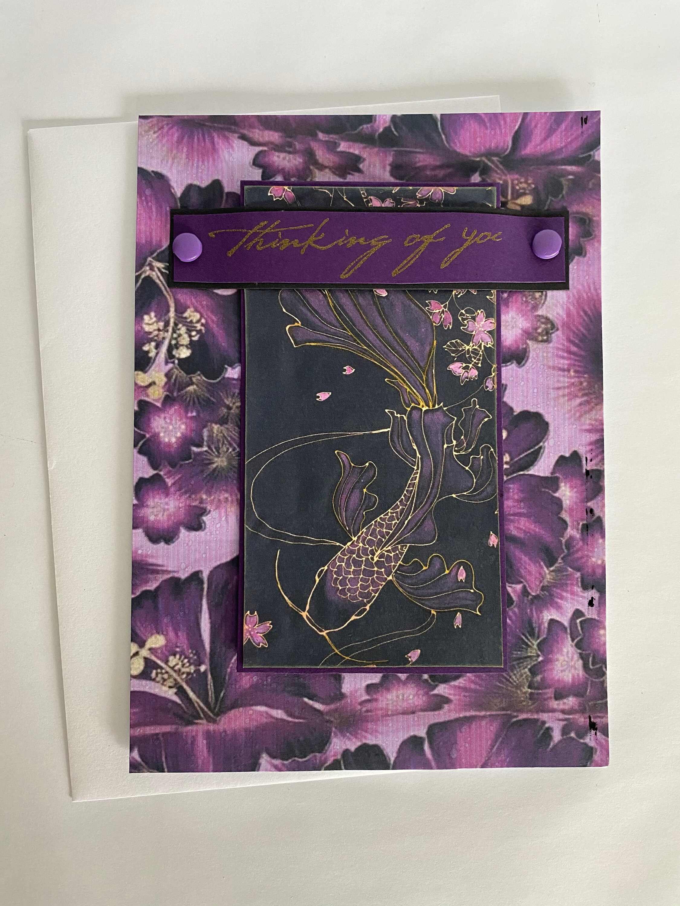 Japanese Koi Sympathy Card: Asian Floral Grieving Card, Purple Hibiscus ...