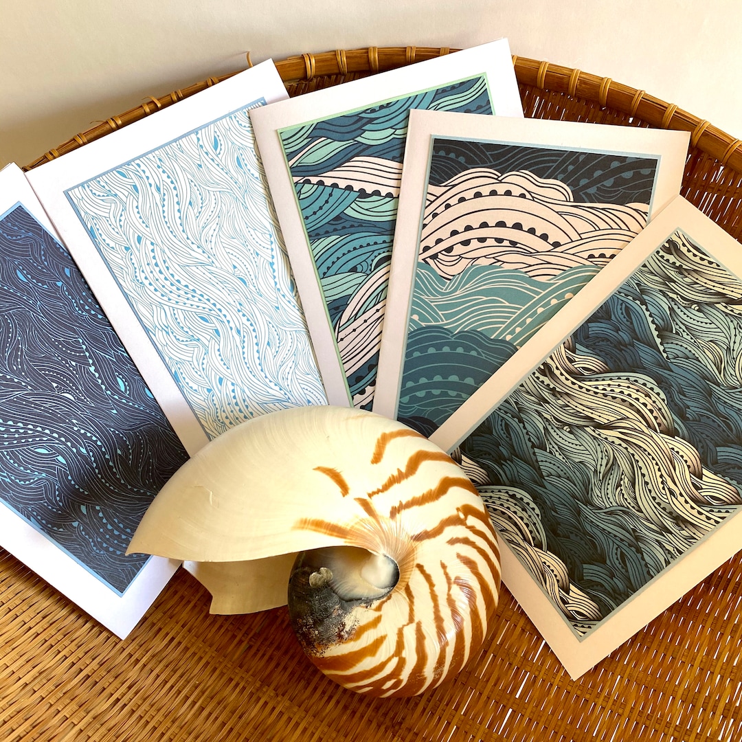 Ocean Wave Card Set: Nautical Seashore Greeting Cards, Blue Planet Wave ...