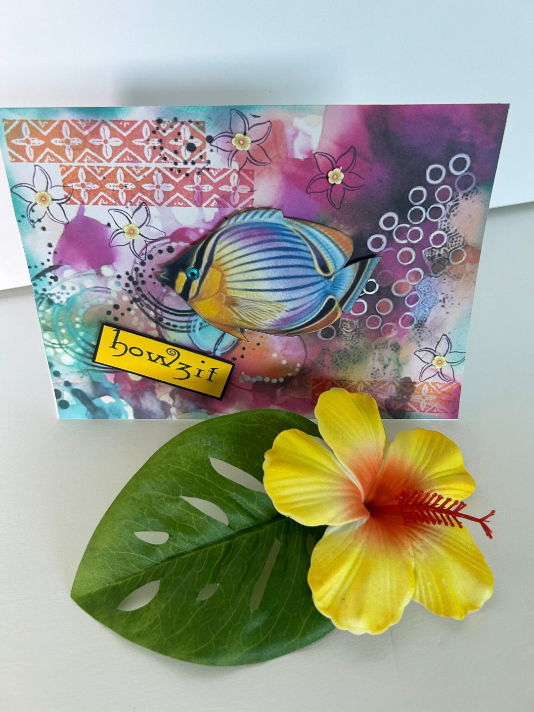 Tropical Butterfly Fish Collage Card, Howzit Hawaii Fish Greeting ...