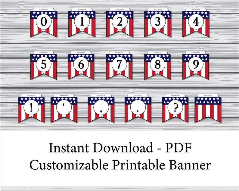 American Flag Customizable Printable Banner With Entire Alphabet ...