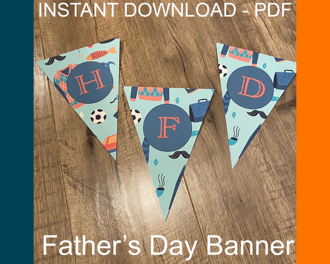 Happy Father's Day Banner Printable PDF, Blue and Orange Instant ...