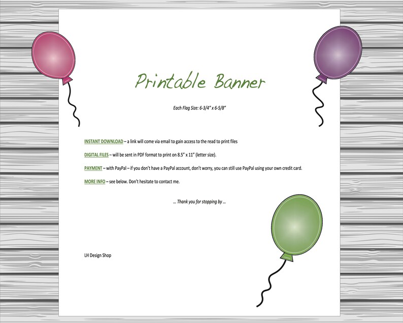 Happy Birthday Balloons Printable Banner - Instant Download PDF Digital ...