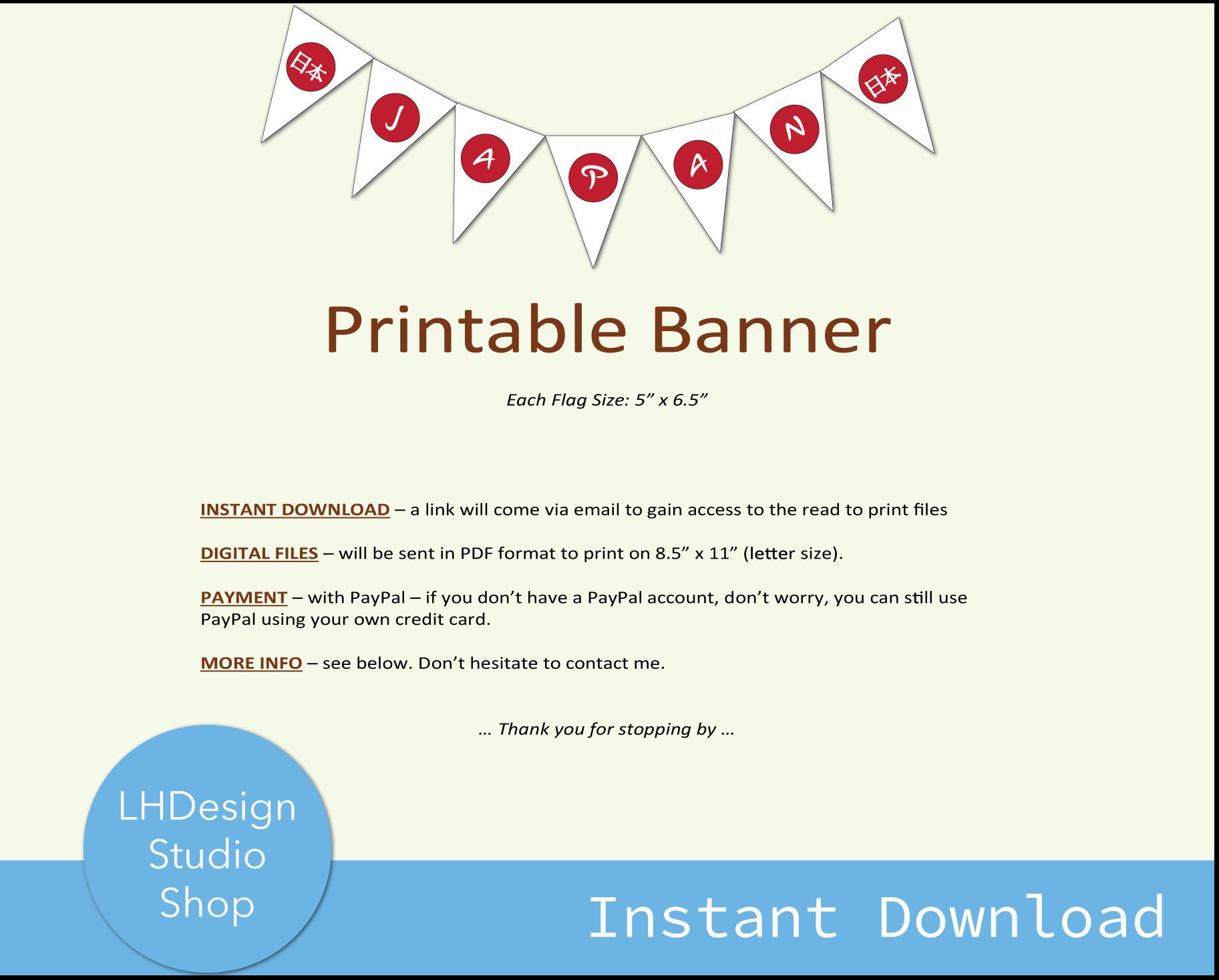 Japan Flag Printable Banner - Japanese Party Bunting - PDF - Instant ...