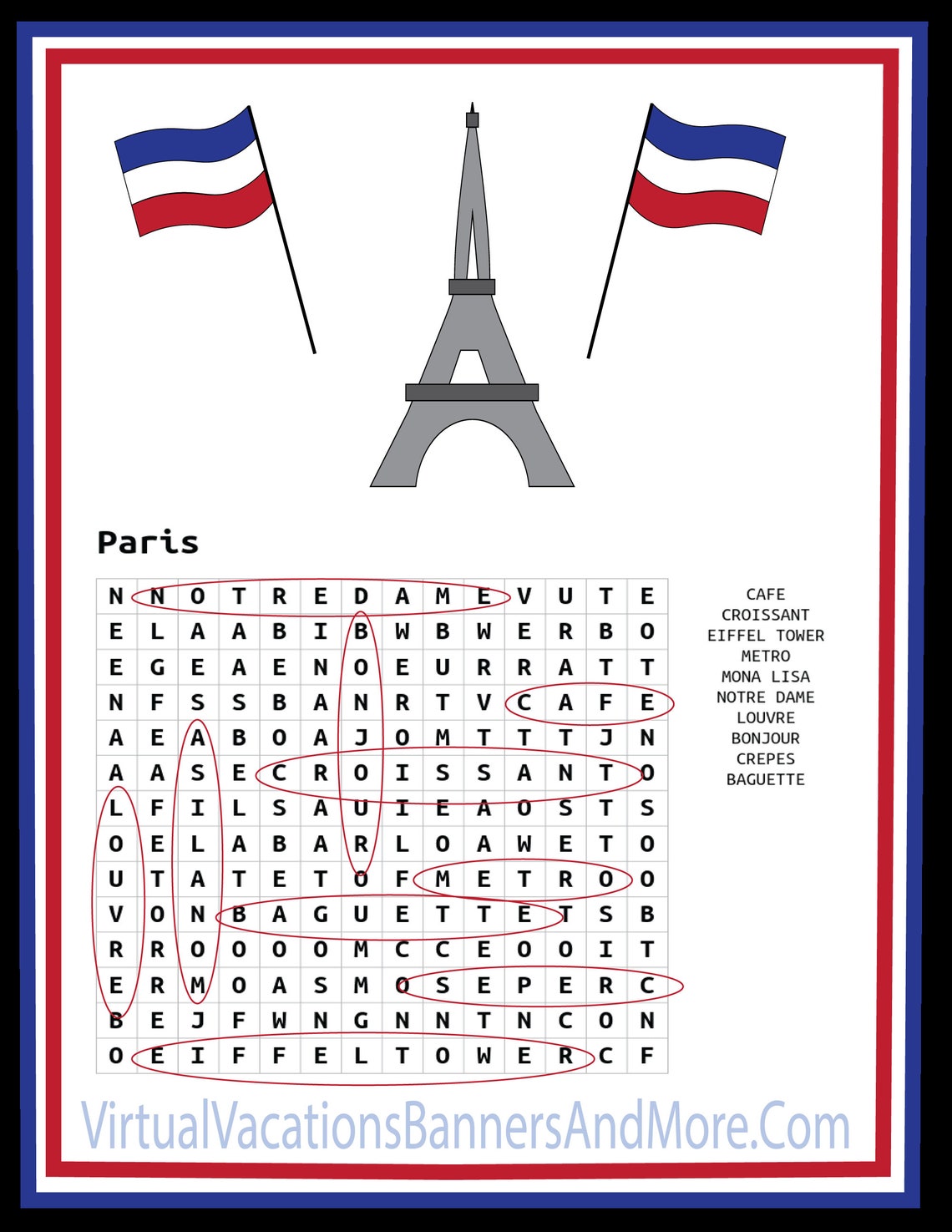 Paris France Word Search Printable Game - INSTANT DOWNLOAD - PDF ...