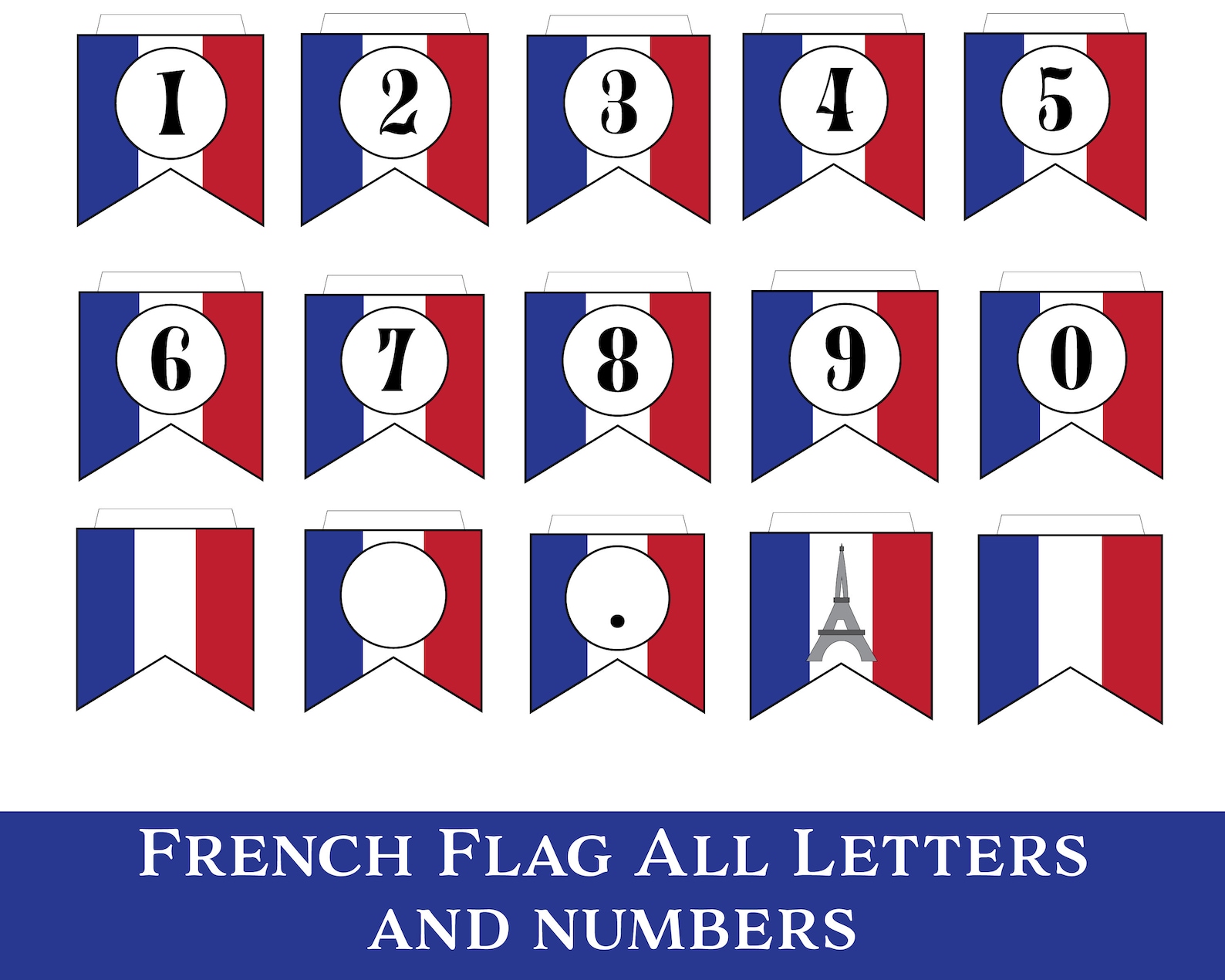 French Flag Alphabet, Letters, and Numbers Banner, INSTANT DOWNLOAD ...
