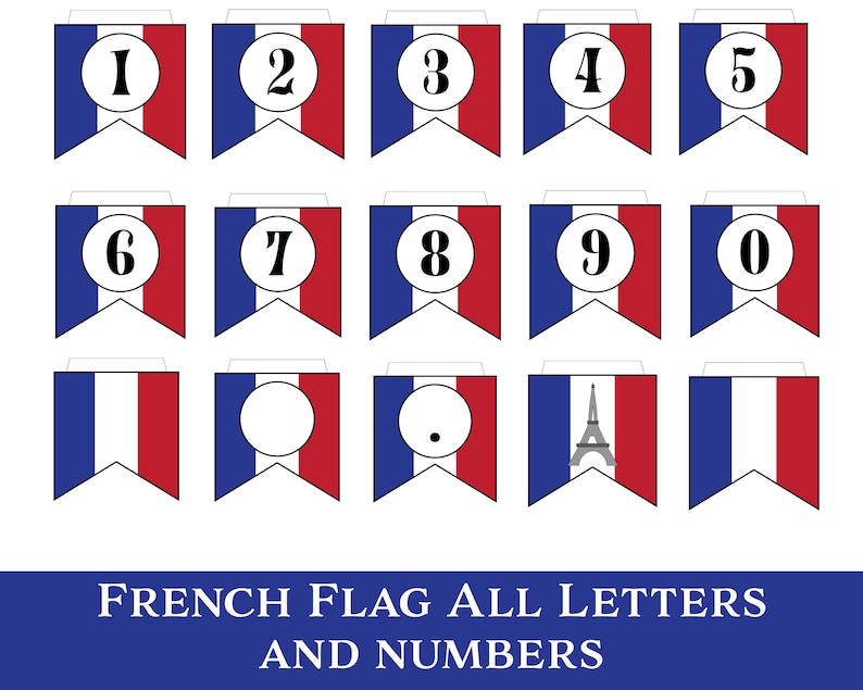 French Flag Alphabet, Letters, and Numbers Banner, INSTANT DOWNLOAD ...