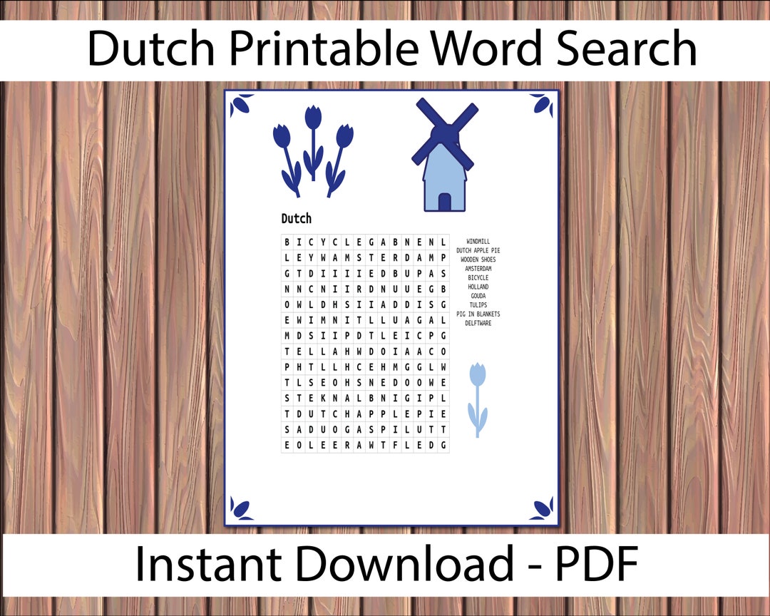 Dutch Delftware Word Search Printable Game - INSTANT DOWNLOAD - PDF ...