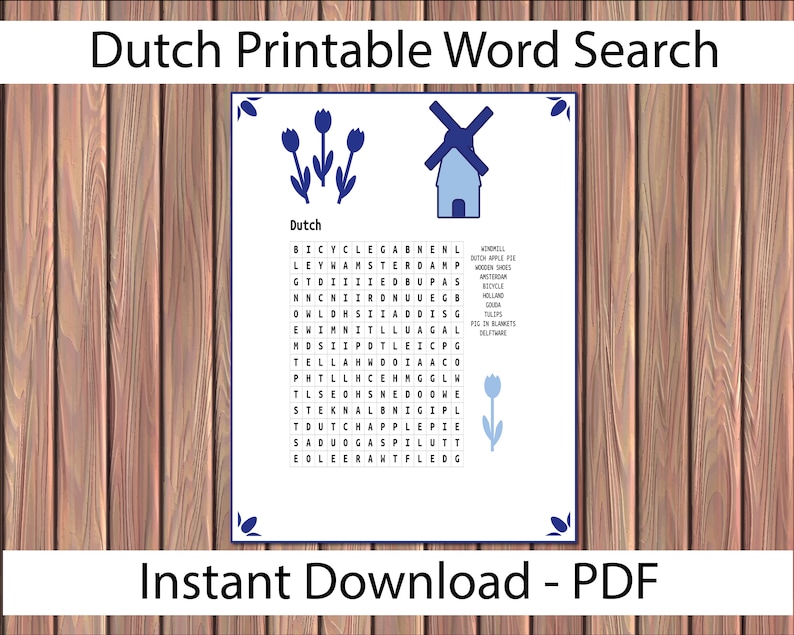Dutch Delftware Word Search Printable Game - INSTANT DOWNLOAD - PDF ...