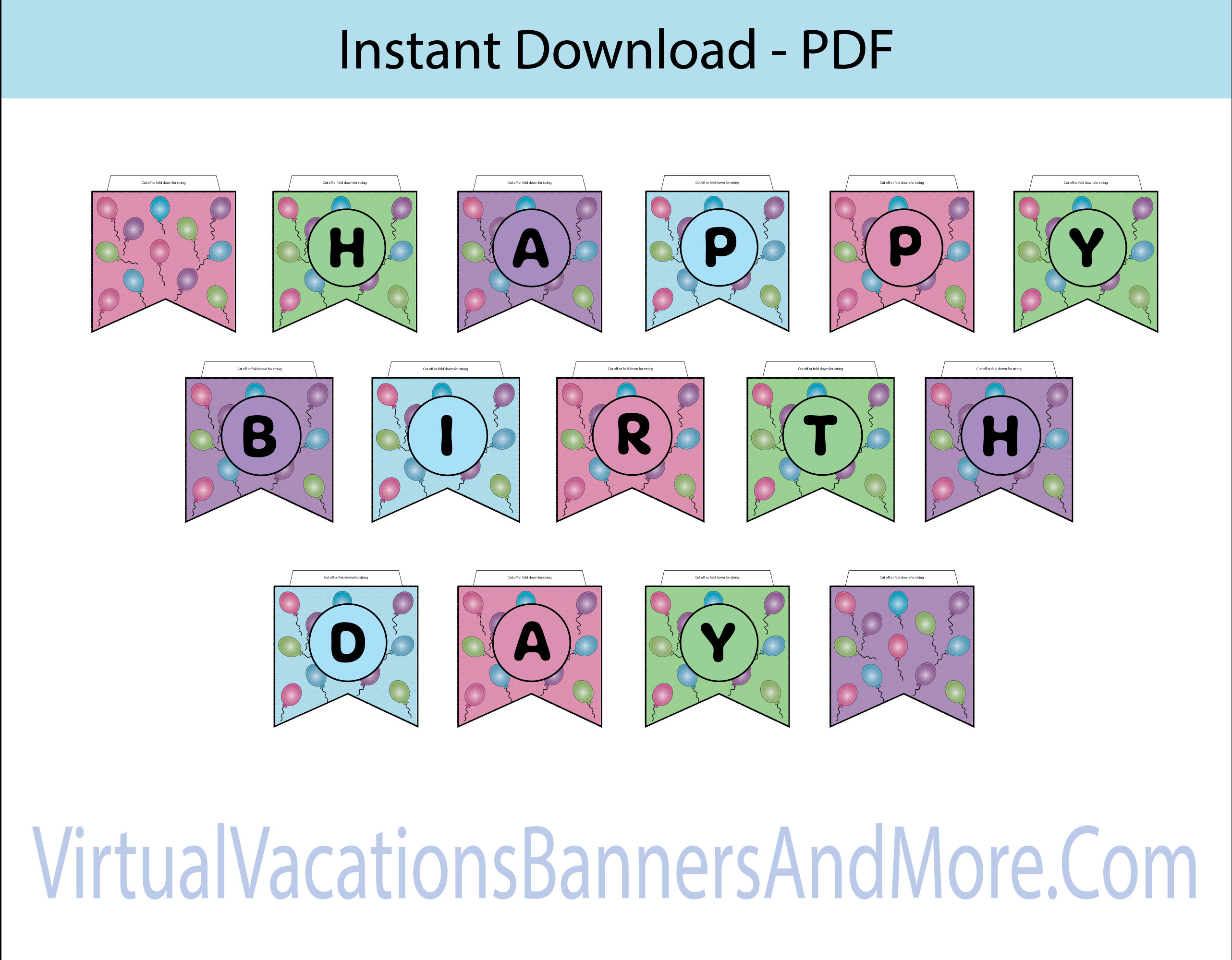 Happy Birthday Balloons Printable Banner Instant Download PDF Digital ...