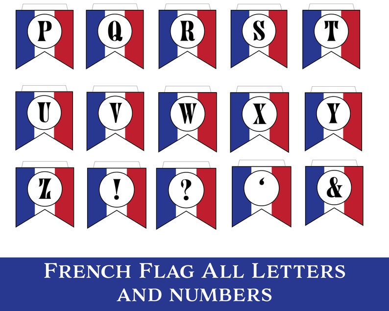 French Flag Alphabet, Letters, and Numbers Banner, INSTANT DOWNLOAD ...