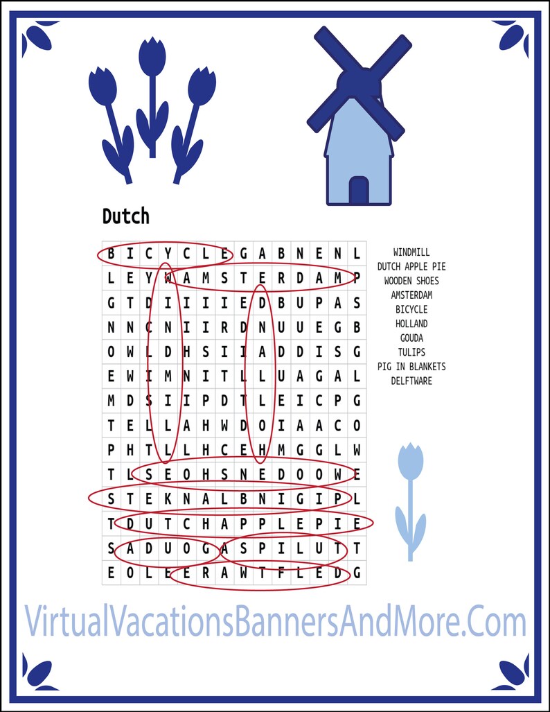 Dutch Delftware Word Search Printable Game - INSTANT DOWNLOAD - PDF ...