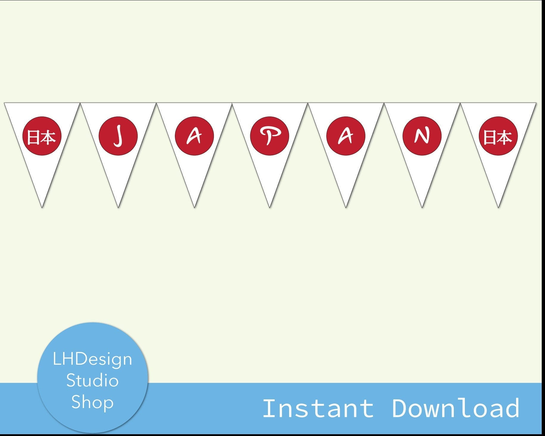Japan Flag Printable Banner - Japanese Party Bunting - PDF - Instant ...