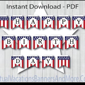American Flag Happy Birthday Banner - INSTANT DOWNLOAD - Digital File ...