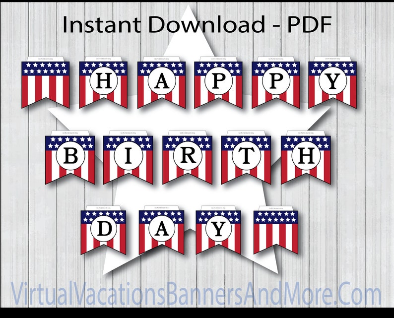American Flag Happy Birthday Banner - INSTANT DOWNLOAD - Digital File ...