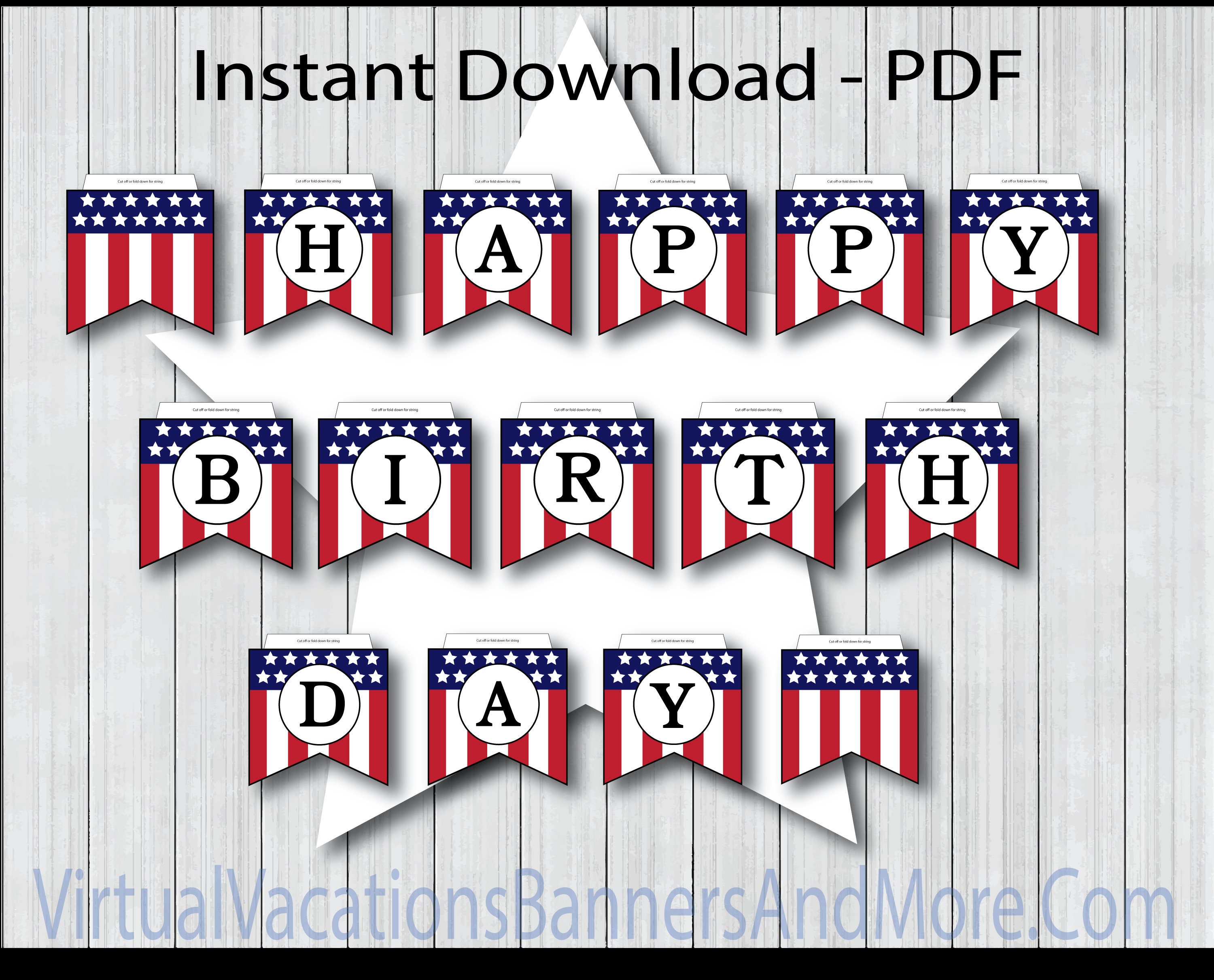 American Flag Happy Birthday Banner - INSTANT DOWNLOAD - Digital File ...