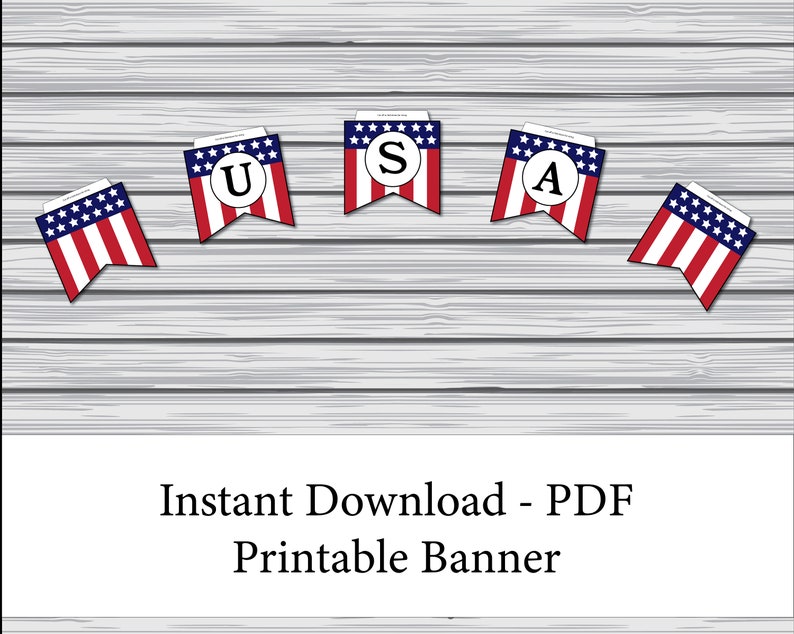 4th of July USA Banner Instant Download Patriotic Flag DIY Printable ...