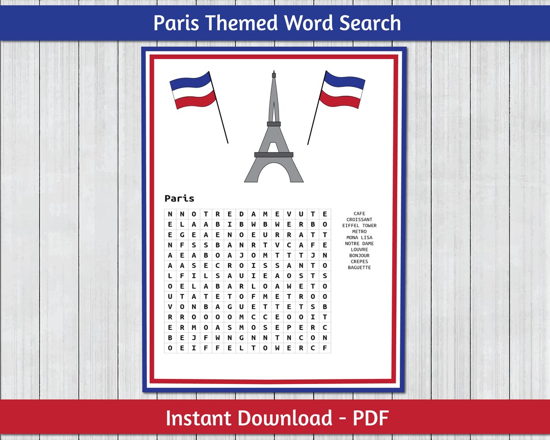 Paris France Word Search Printable Game - INSTANT DOWNLOAD - PDF ...