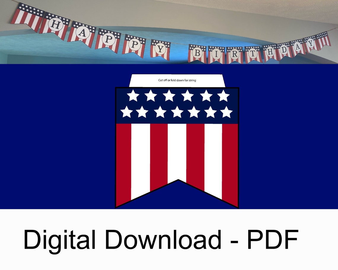 American Flag Happy Birthday Banner - INSTANT DOWNLOAD - Digital File ...