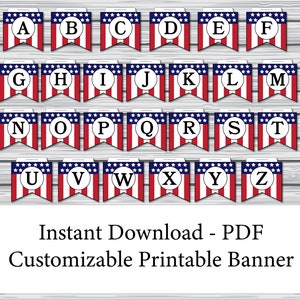 American Flag Customizable Printable Banner With Entire Alphabet ...