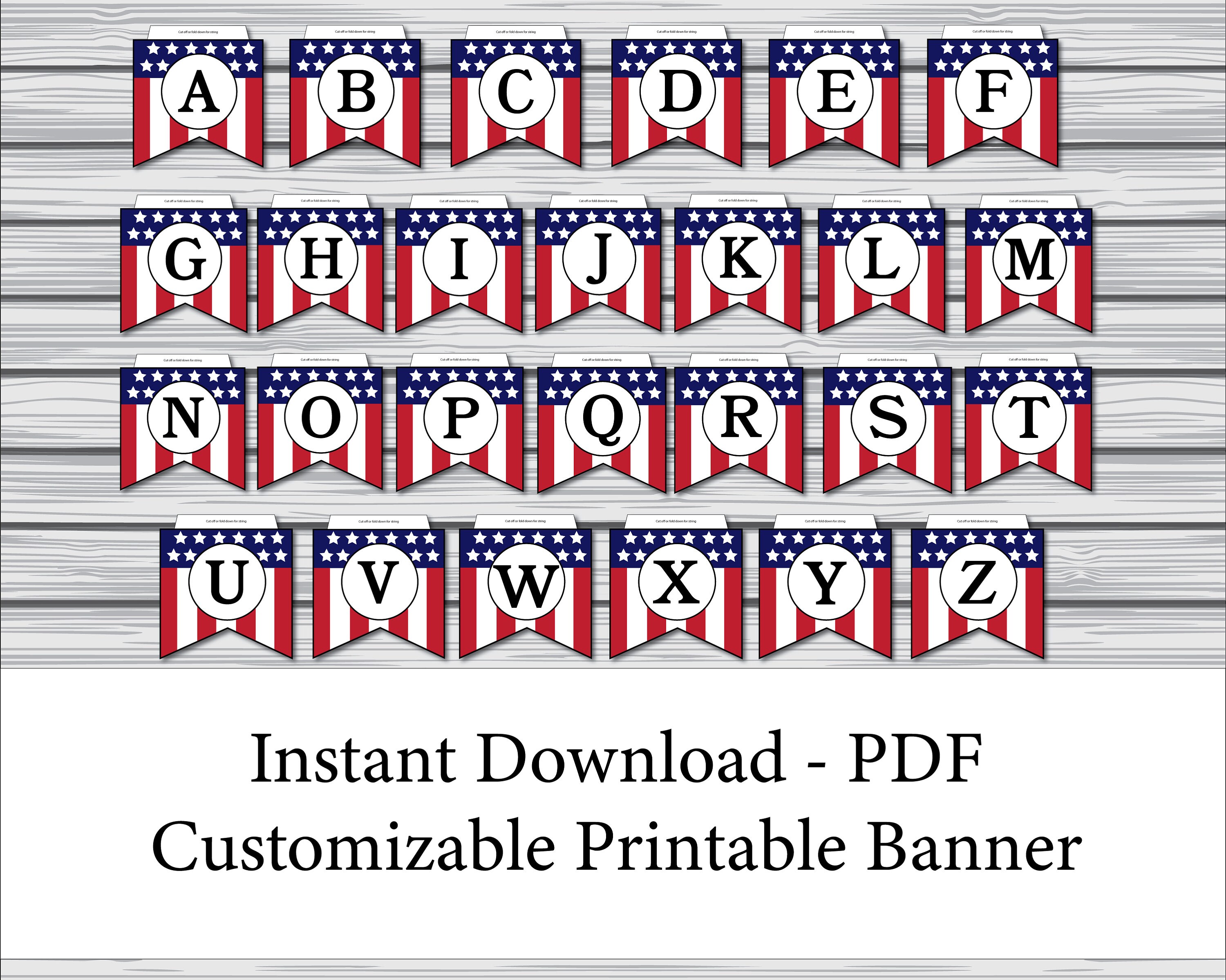 American Flag Customizable Printable Banner With Entire Alphabet ...