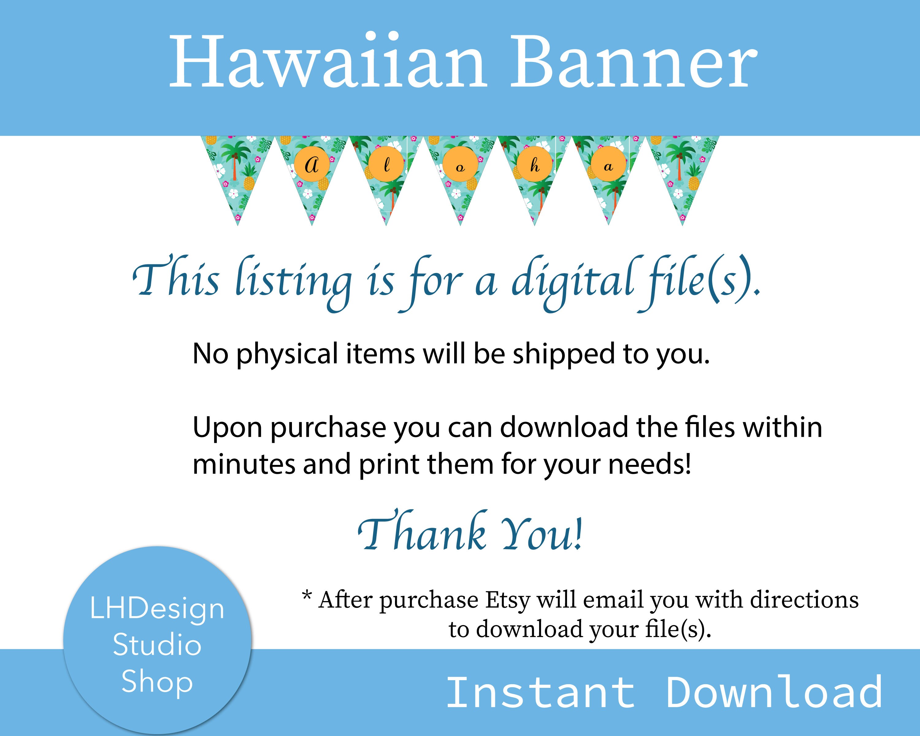 Hawaiian Aloha Banner - Printable Bunting, Beach Theme Party ...