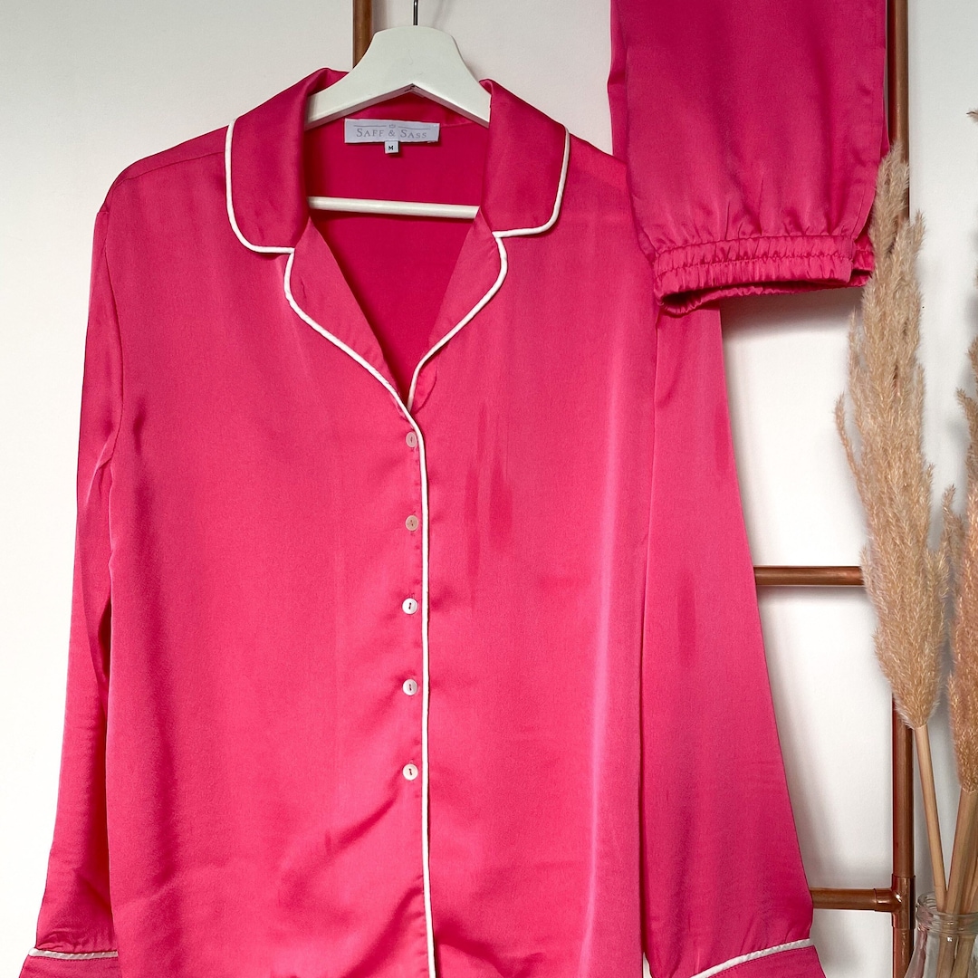 Women's Bright Pink Personalised Pyjamas Womens Pink Pyjama Gift ...