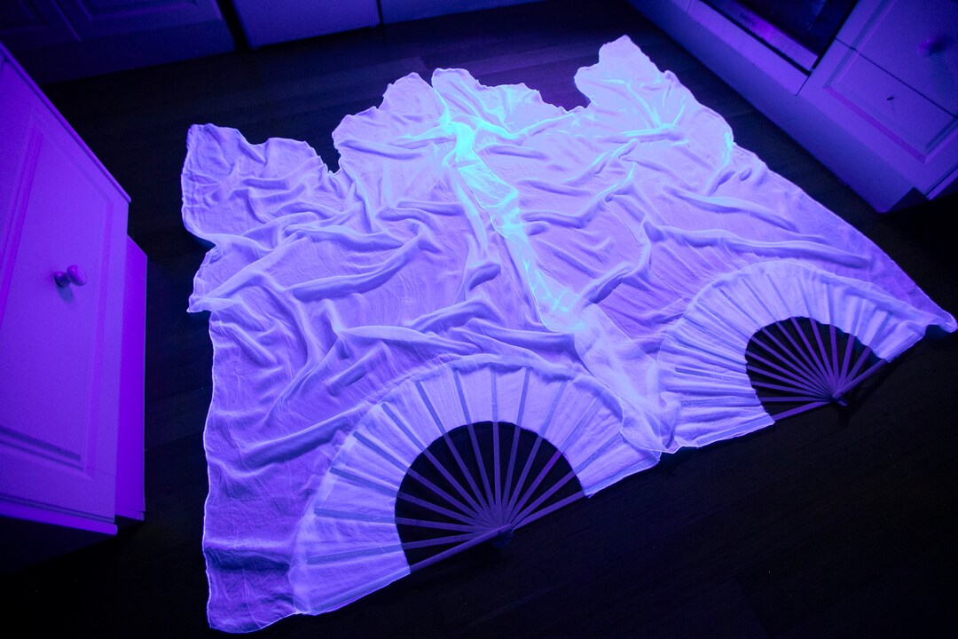 Luminescent White UV Reactive - Regular Size Silk Veil Fans (made to ...