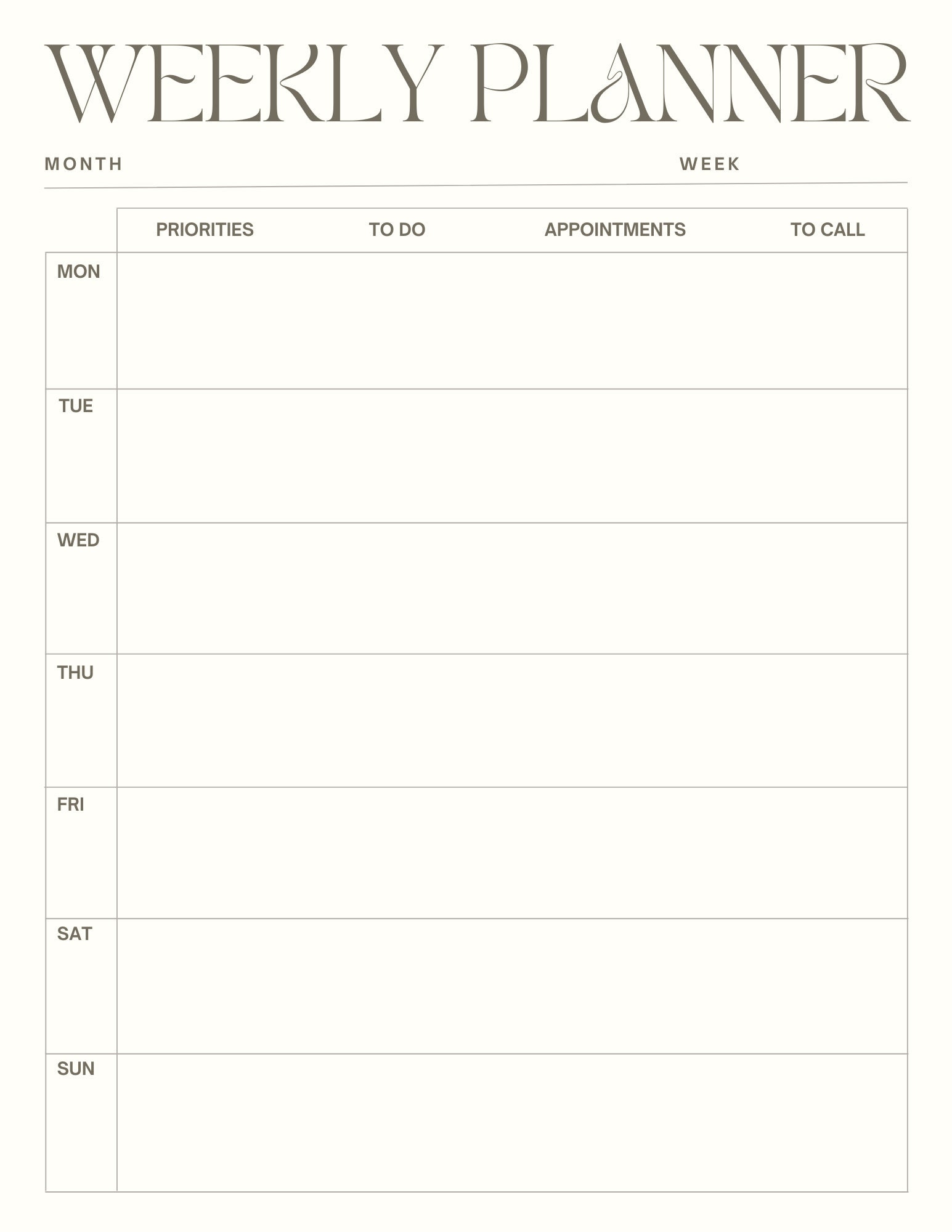 Printable Weekly Planner Minimalist Weekly Planner Daily - Etsy