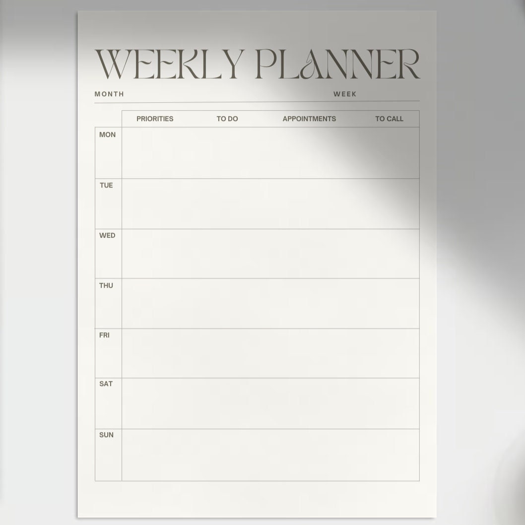 Printable Weekly Planner Minimalist Weekly Planner Daily - Etsy