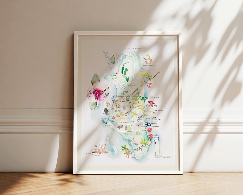 Key Biscayne Map. Miami Illustration Artist Watercolor Hand-painted ...