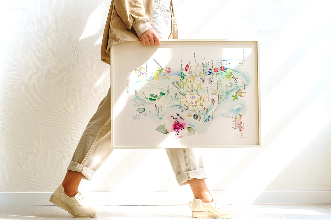 Key Biscayne Map. Miami Illustration Artist Watercolor Hand-painted ...