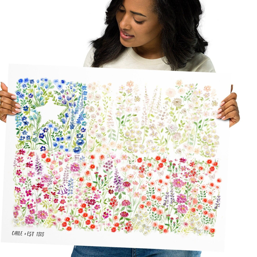 Illustrated Floral Poster Chilean Flag 16 X 20 - Etsy