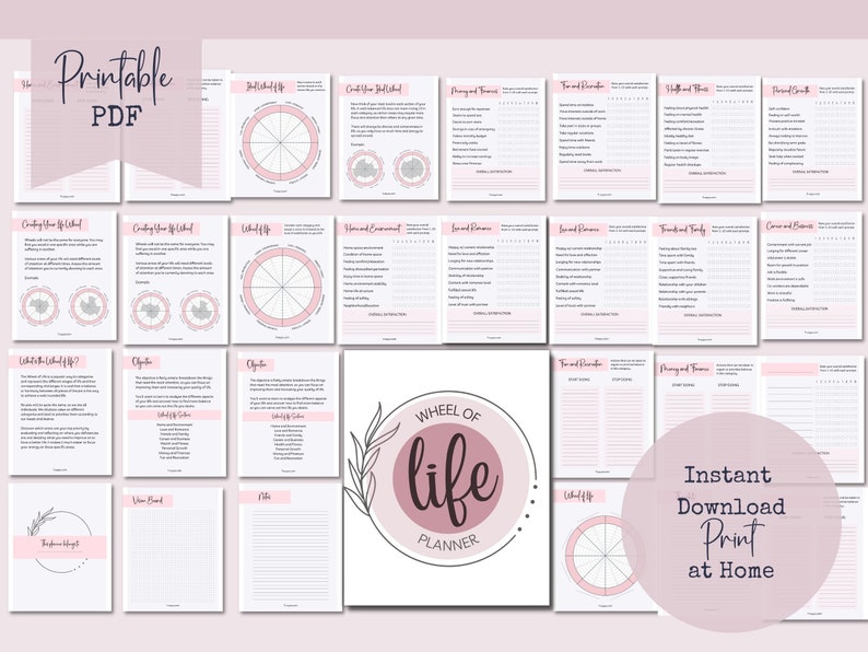 Wheel of Life Printable Planner - 8 Areas of Life - Self Improvement ...