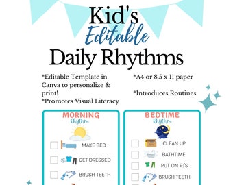 Editable Morning and Bedtime Rhythm Chart for Kids - Etsy