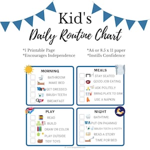 Kids Daily Routine Chart, Blue, Toddler Daily Routine, Kid's Daily ...