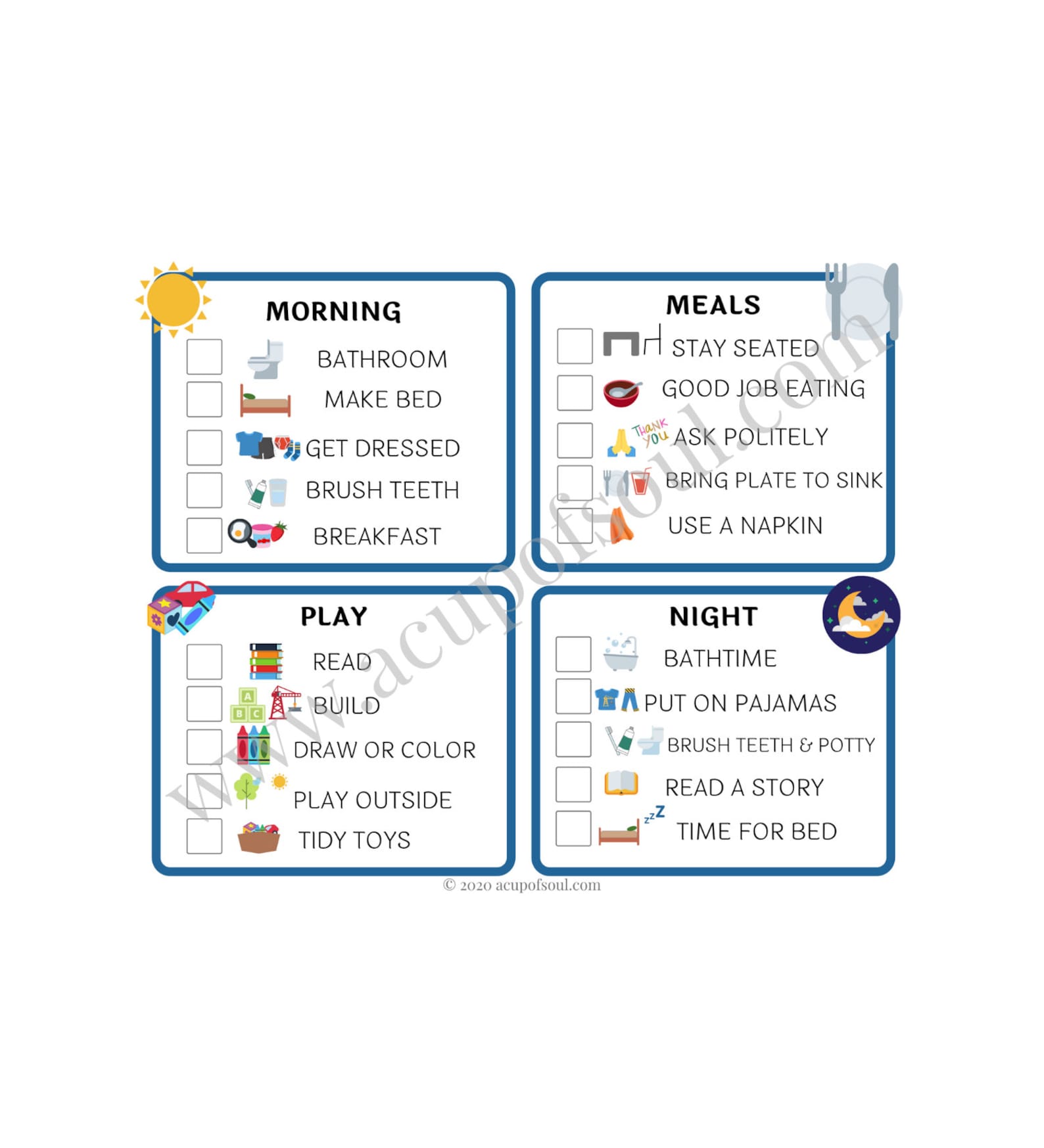 Kids Daily Routine Chart, Blue, Toddler Daily Routine, Kid's Daily ...
