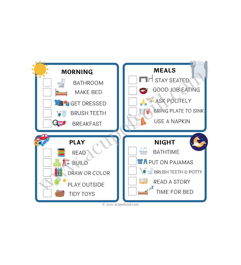 Kids Daily Routine Chart, Blue, Toddler Daily Routine, Kid's Daily ...